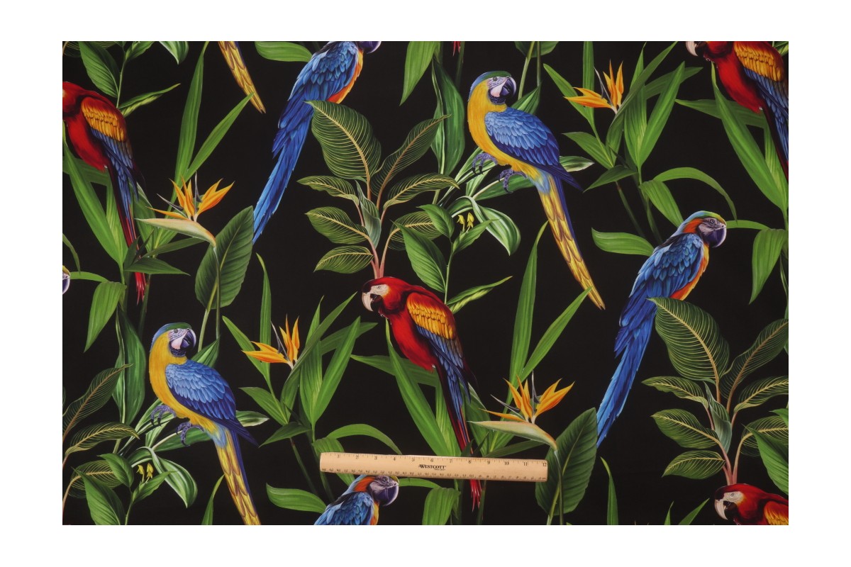 Richloom Parrot Printed Cotton Drapery Fabric in Noir