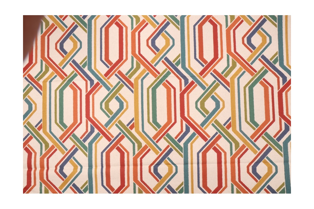 1 Yard Robert Allen Fretwork Printed Cotton Drapery Fabric in Multi