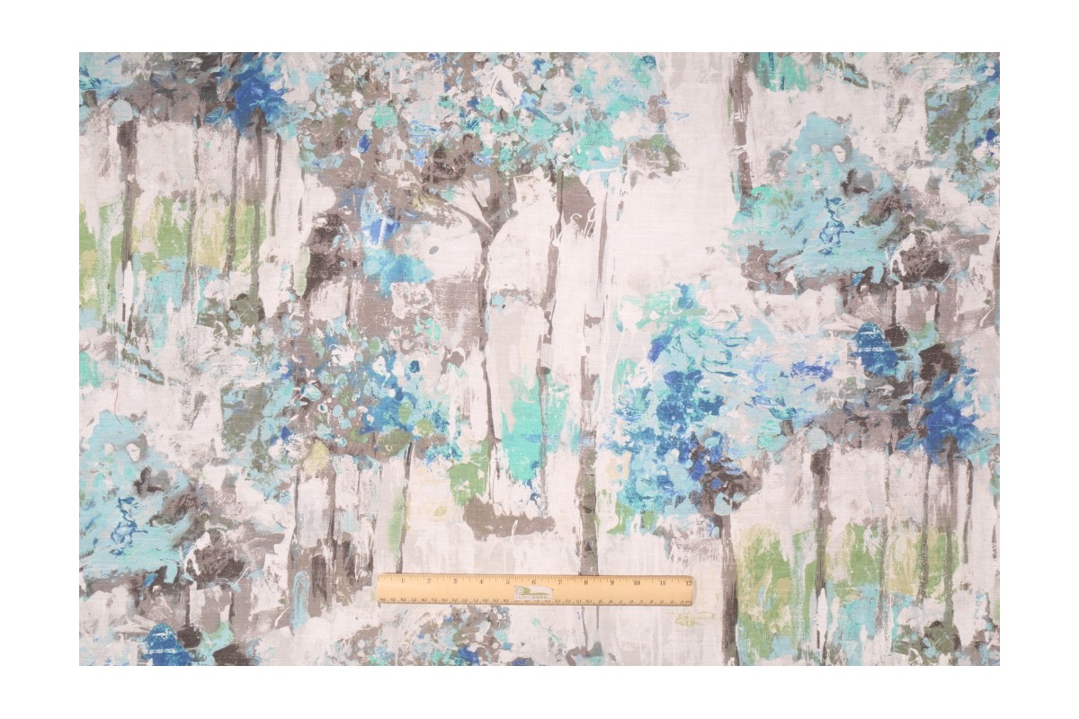 Hamilton Camden Printed Linen Blend Drapery Fabric in Blue