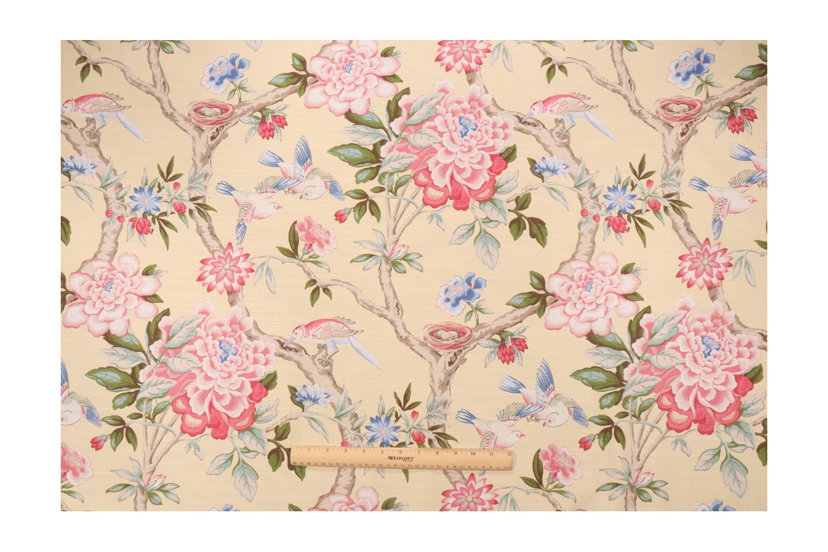 Waverly Mudan Printed Cotton Drapery Fabric in Lemon