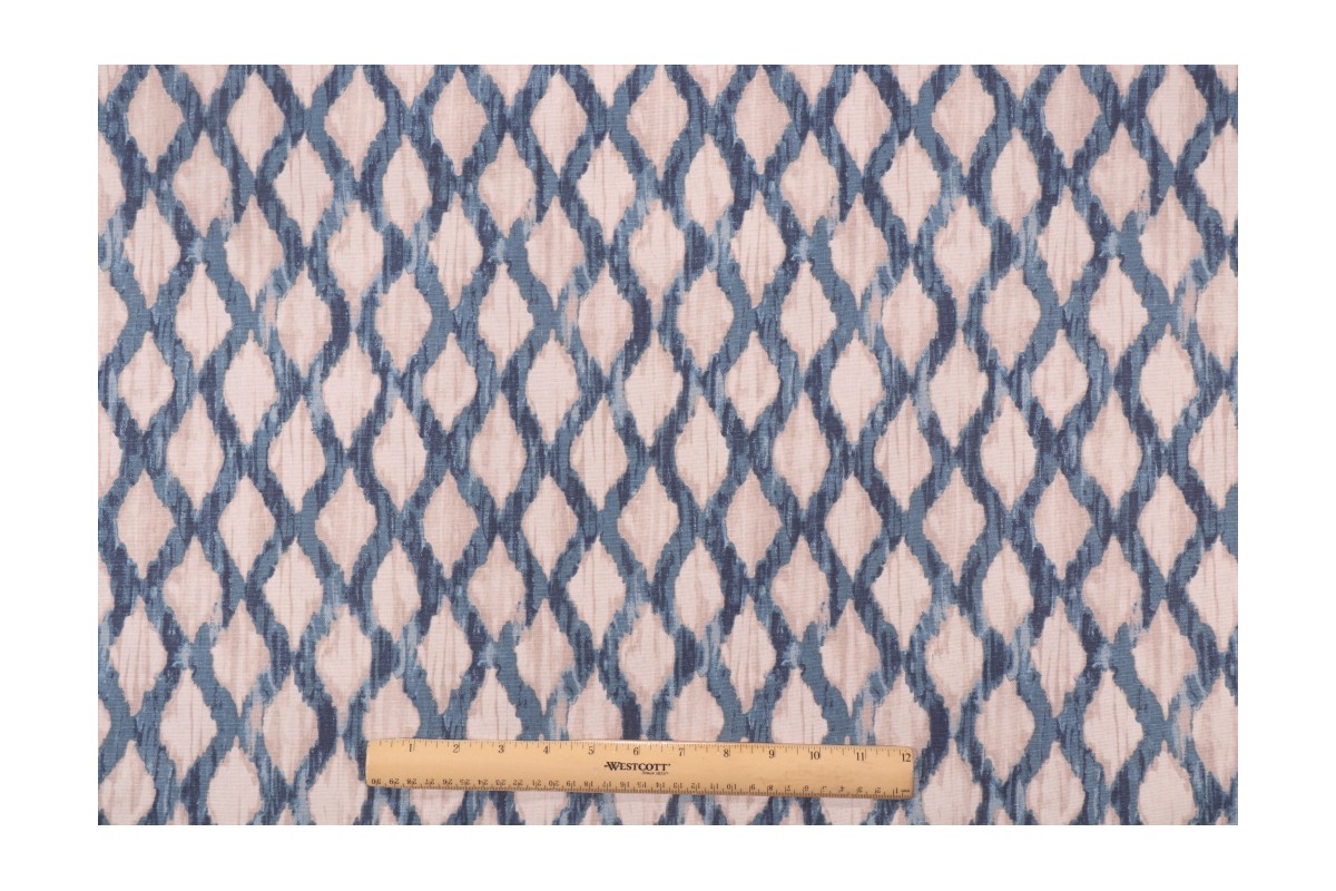 Kelly Ripa Home Floating Trellis Printed Cotton Drapery Fabric in Indigo