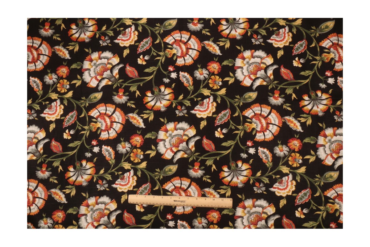 Mill Creek Ivory Tower-Cliffside Printed Linen Blend Drapery Fabric in Noir