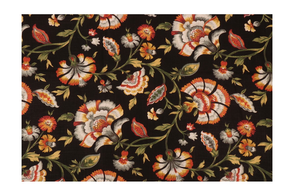 Mill Creek Ivory Tower-Cliffside Printed Linen Blend Drapery Fabric in Noir