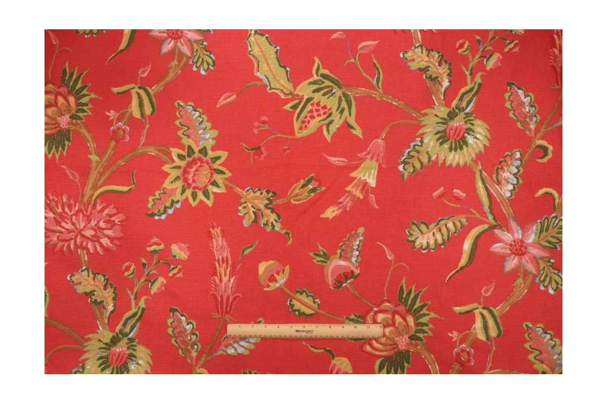 Thibaut Georgetown F96138 Printed Cotton Drapery Fabric in Red