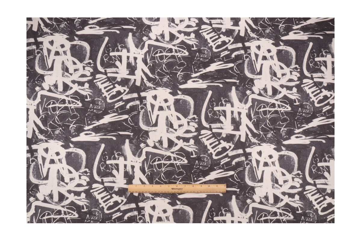 15 Yards Graffiti Printed Drapery Fabric in Charcoal