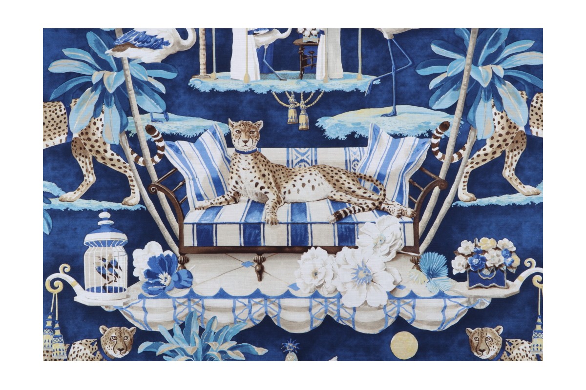 Harrison Howard Night In India Printed Cotton Drapery Fabric in Evening Sky