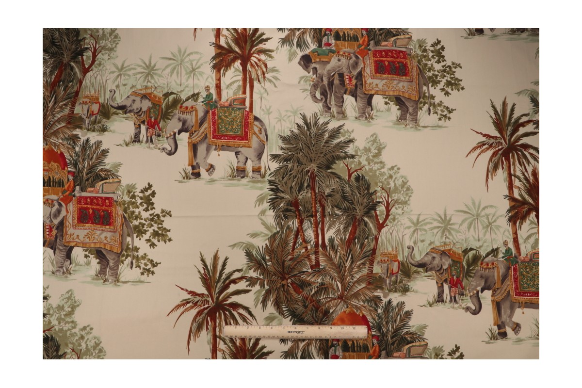 2.38 Yards Old World Weavers Gadi Printed Cotton Drapery Fabric in Beige