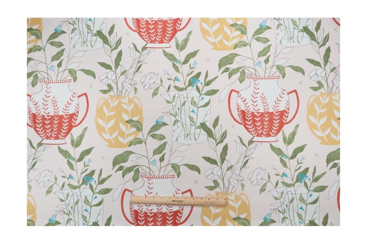 Elana Gabrielle Blossoms & Vessel Printed Cotton Drapery Fabric in Clay ...