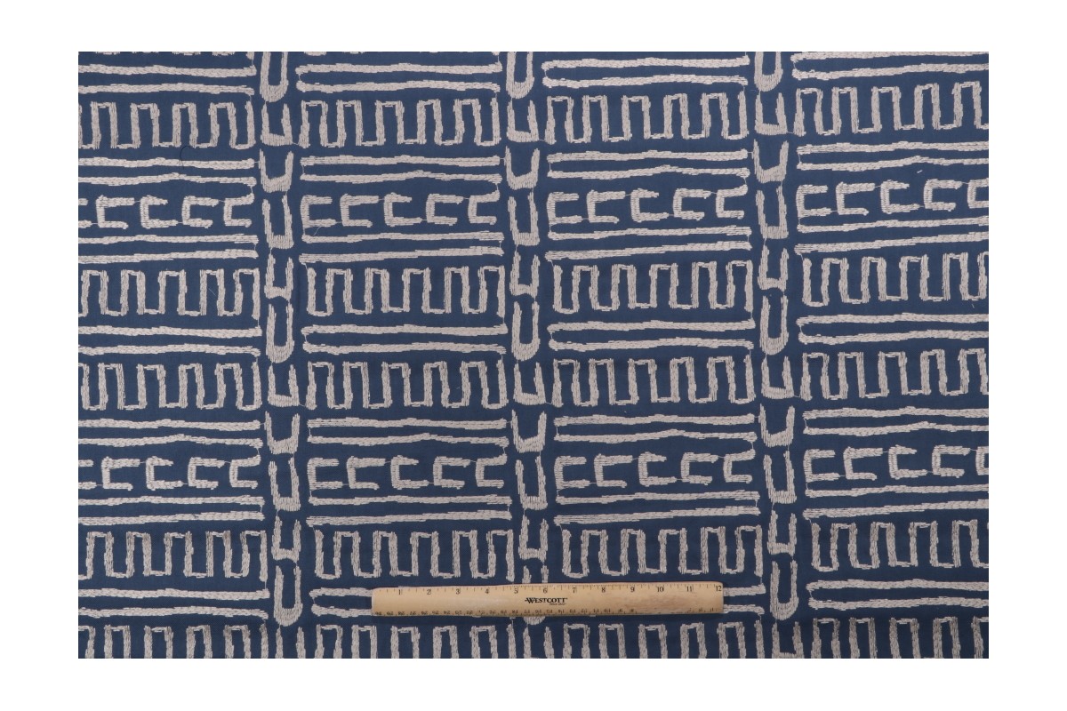 Richloom Primitive Embroidered Drapery Fabric in Indigo