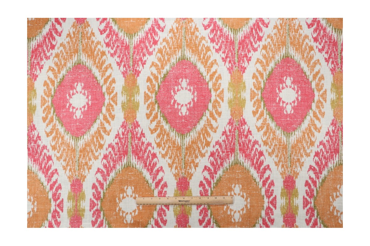 1 Yards Richloom Chimayo Printed Linen Blend Drapery Fabric in Coral Reef