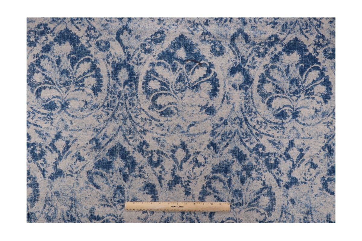 2.63 Yards Kaufmann Modena Printed Linen Blend Drapery Fabric in Blue