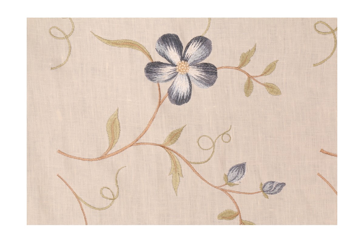 Floral Embroidered Linen Decorator Fabric in Harbor