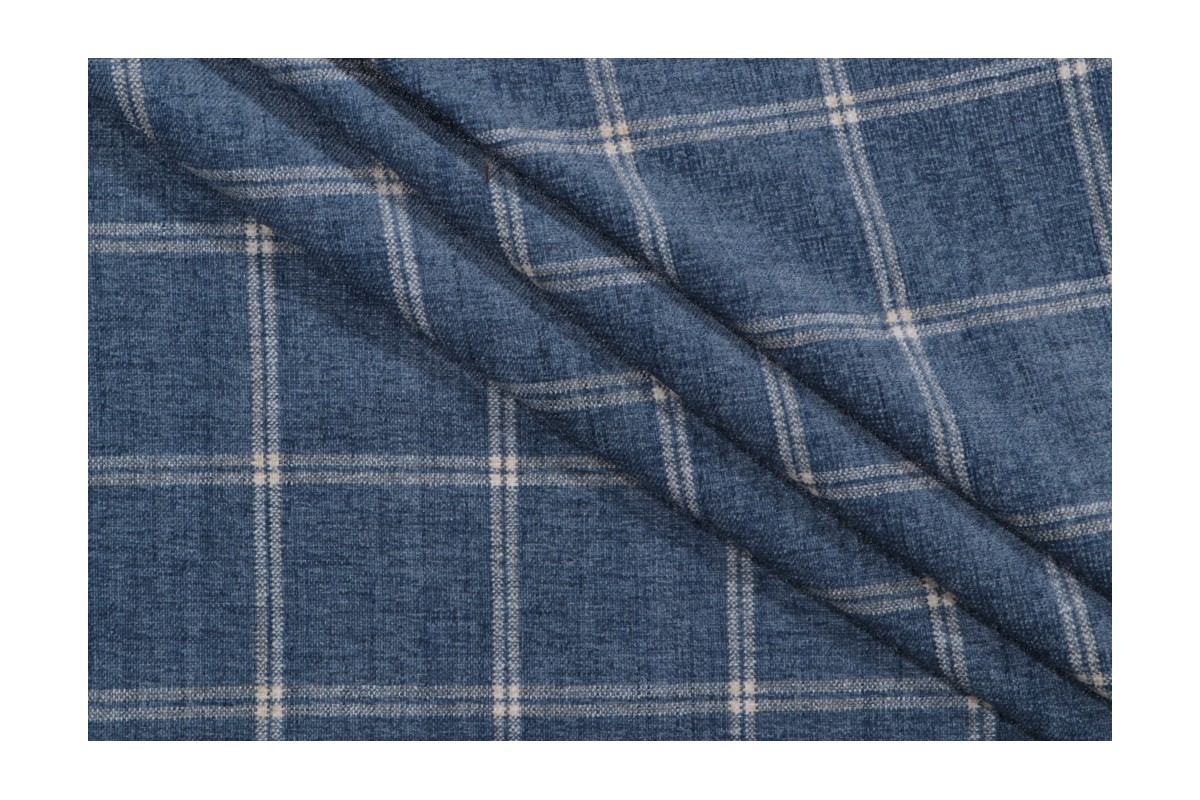 7.8 Yards Window Pane Plaid Chenille Upholstery Fabric in Blue Moon