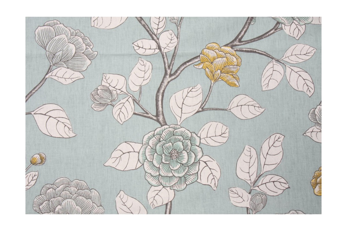 Robert Allen Leda Peony Printed Cotton Drapery Fabric in Aquatint