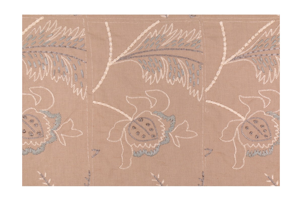Floral Embroidered Cotton Decorator Fabric in Linen