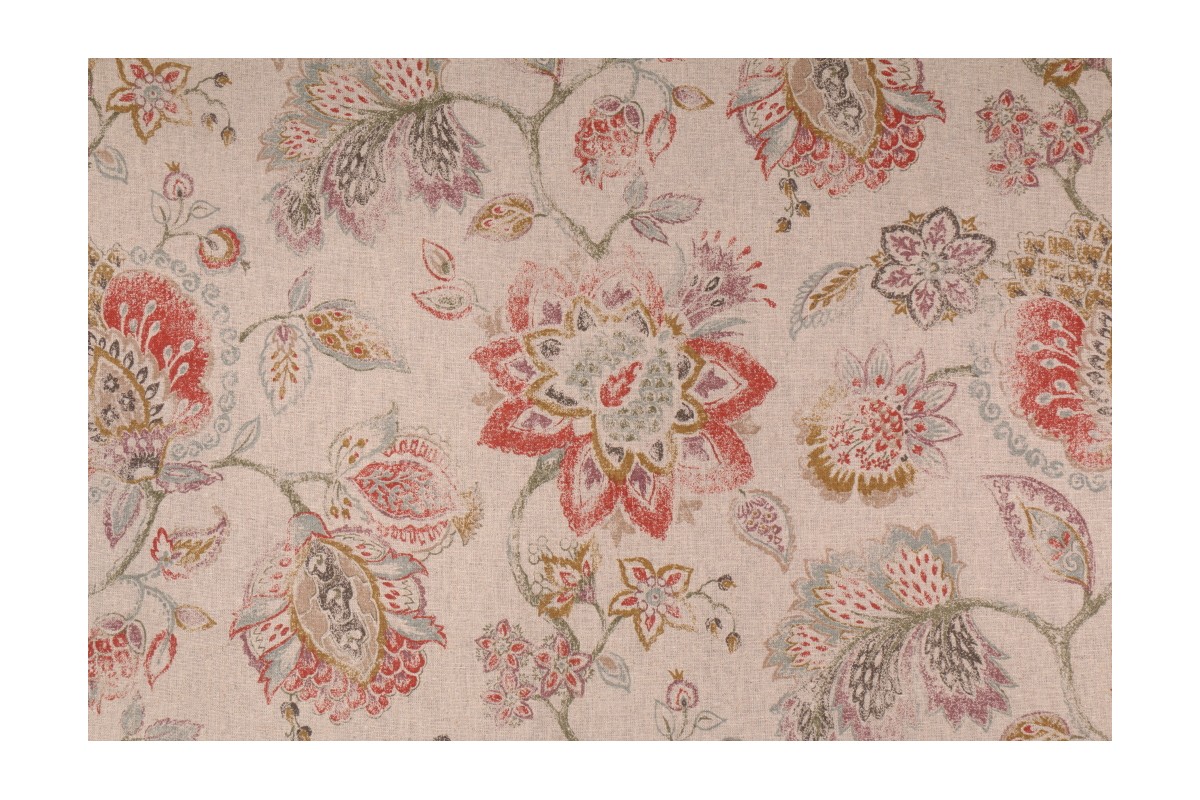 Floral Printed Linen Drapery Fabric in Vintage Multi