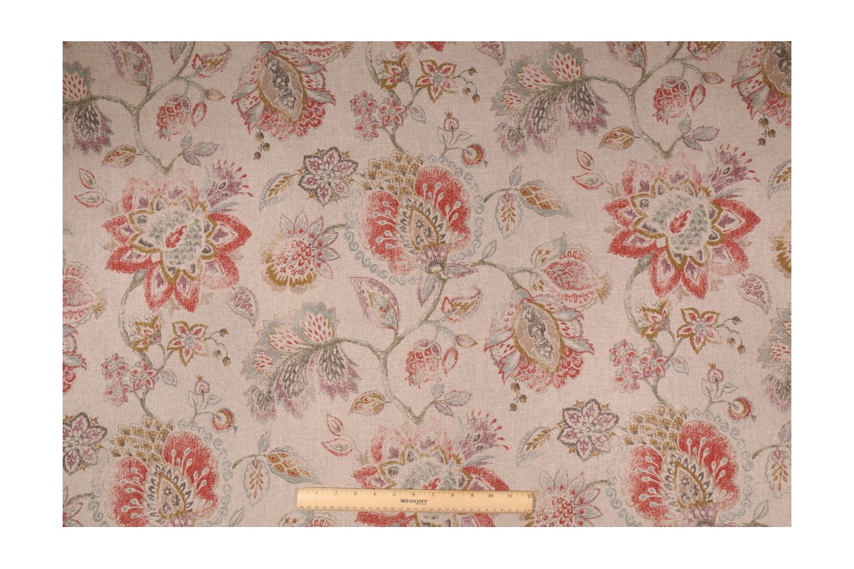 8.6 Yards Floral Printed Linen Drapery Fabric in Natural