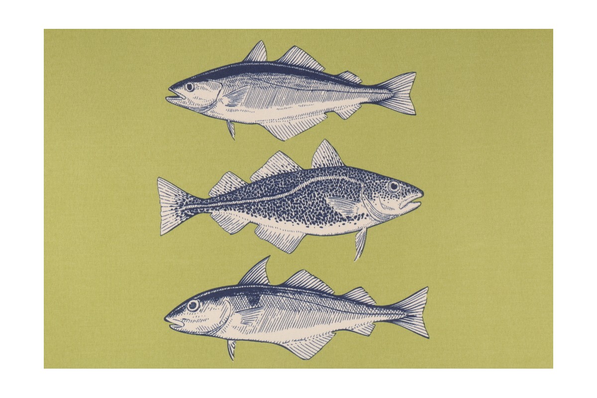 Bryant Stacked Fish Printed Polyester Outdoor Fabric in Marine Pond