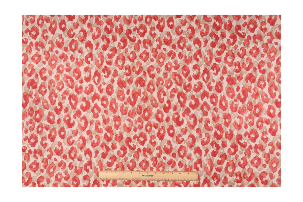 Kaufmann Snow Leopard Printed Cotton Drapery Fabric in Blaze