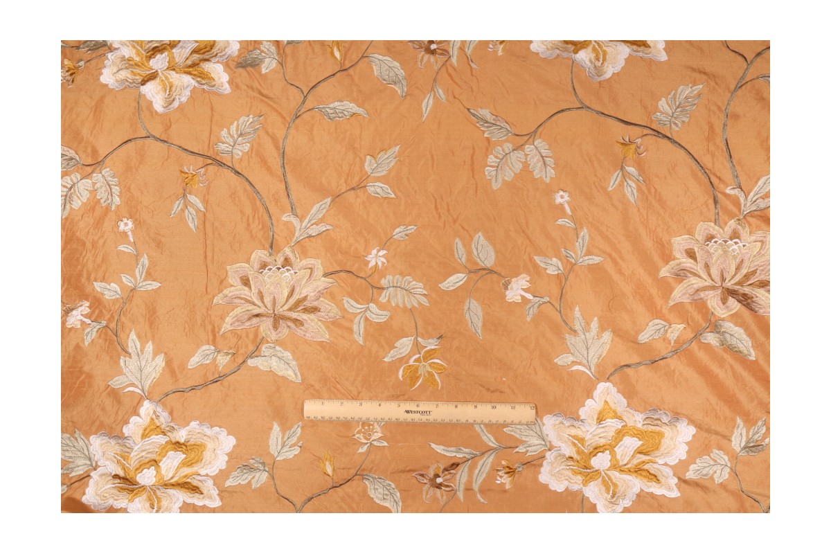 Claridge Elizabeth Embroidered Poly Taffeta Decorator Fabric in Spice
