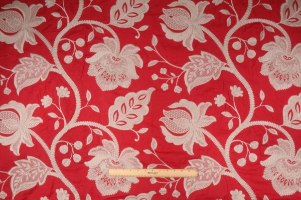 Hamilton Bancroft Embroidered Linen & Cotton Decorator Fabric in Poppy
