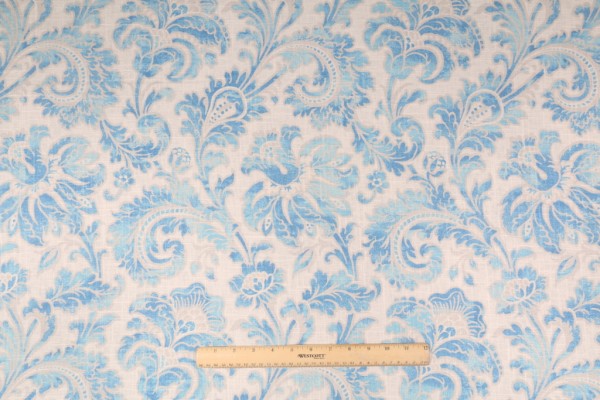 Boxtree - Cliffside in Matisse Blue Printed Linen Blend Drapery Fabric ...