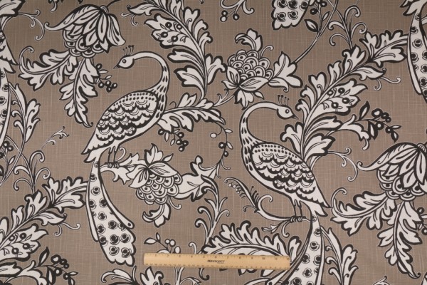 Vilber Birds Collection Peacock 10910 Spanish Printed Cotton Drapery Fabric in Natural
