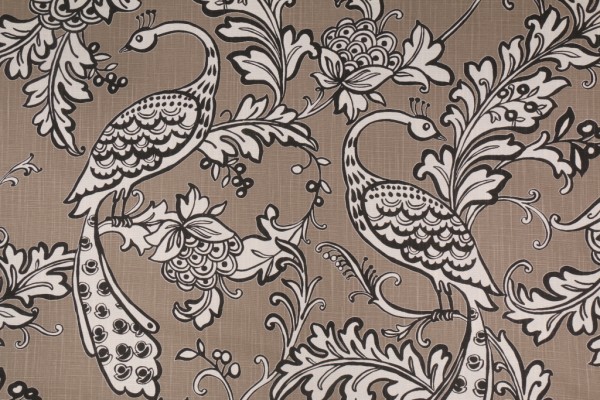 Vilber Birds Collection Peacock 10910 Spanish Printed Cotton Drapery Fabric in Natural