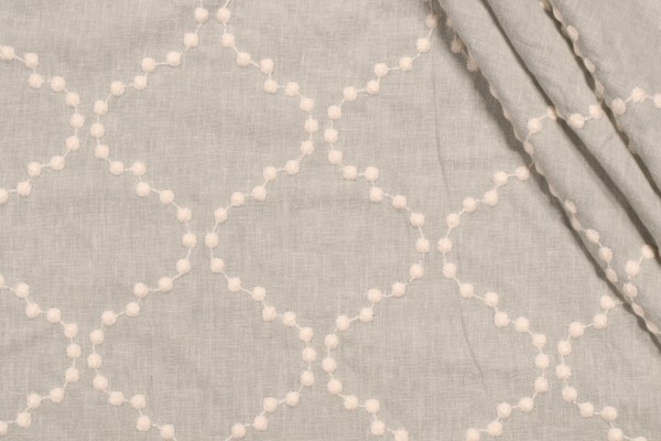 Kelly Ripa Home Pearl Drop Emb Embroidered Drapery Fabric in Seaglass