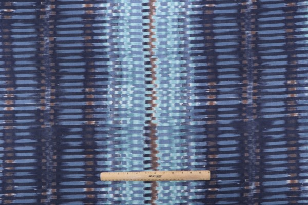 Ikat Stripe Printed Drapery Fabric in Indigo