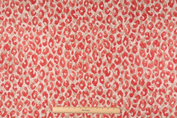 Kaufmann Snow Leopard Printed Cotton Drapery Fabric in Blaze